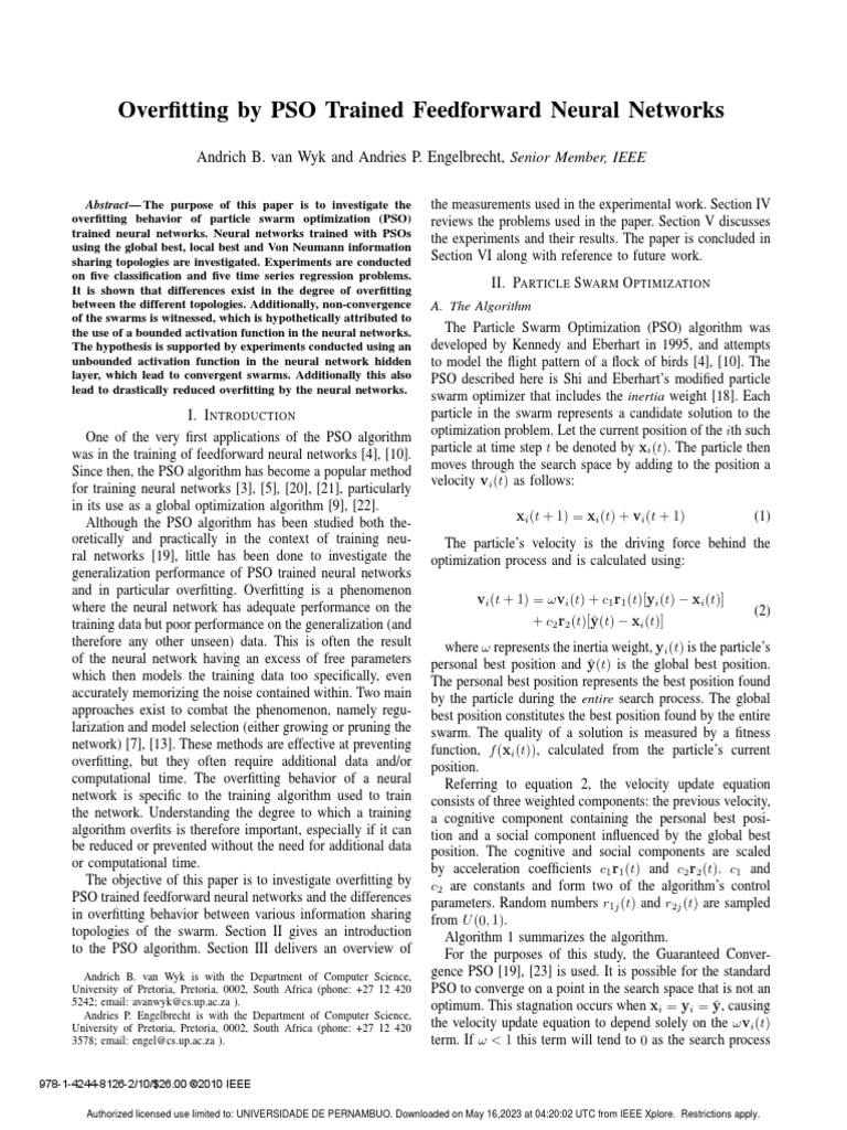 Overfitting by PSO Trained Feedforward Neural Networks | PDF | Artificial Neural Network ...
