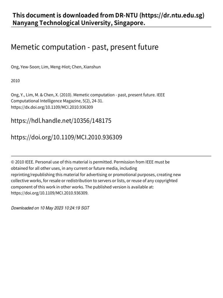 Research Frontier Memetic Computation Past Present And Future Pdf Meme Metaheuristic