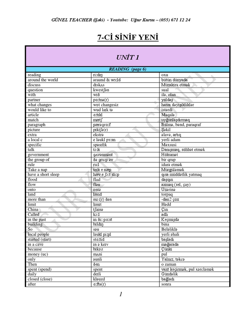 Yeni 7-Ci Sinif Sözləri | PDF