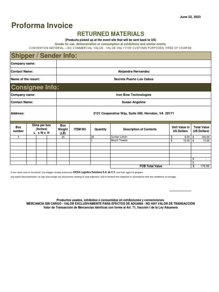 IRONBOW Proforma Invoice Box 1 | PDF | Business | Consumer Goods
