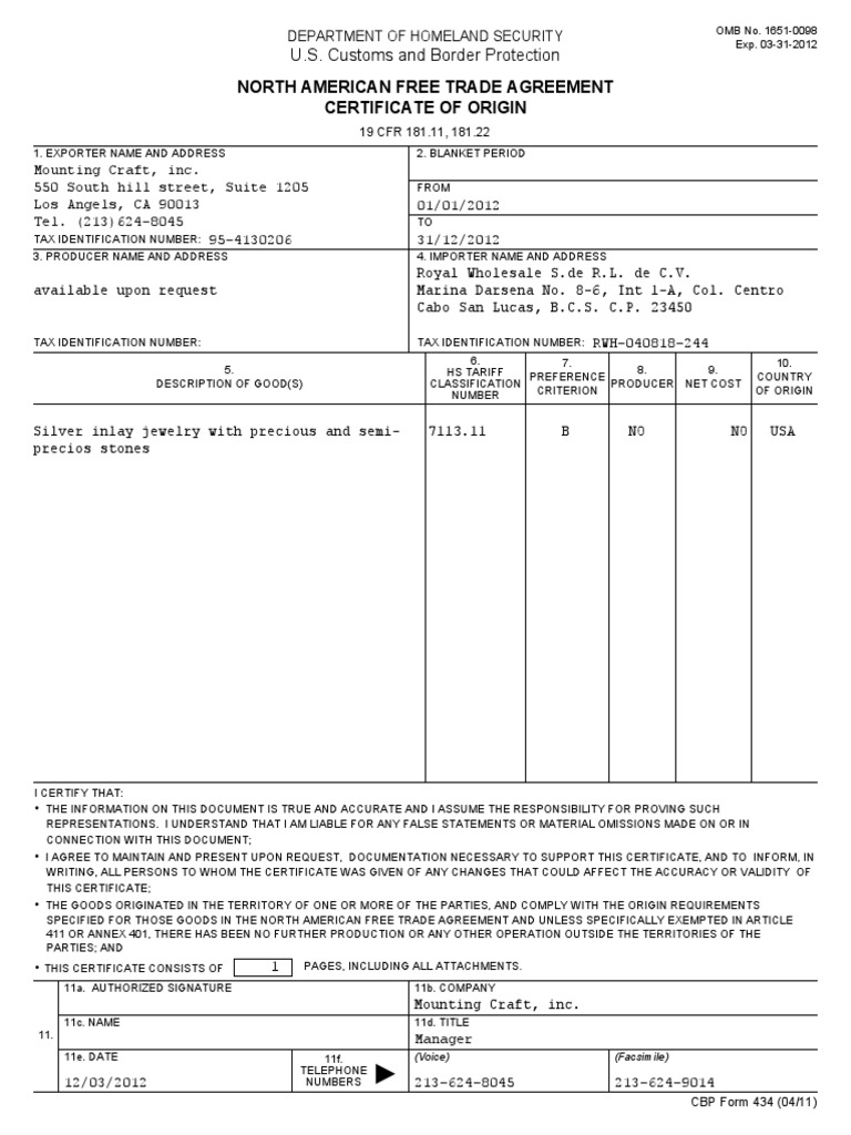 CBP - Form - 434 ROYAL | Download Free PDF | Trade | Taxes