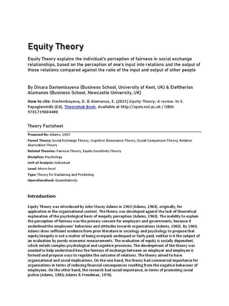 Equity Theory | PDF | Psychology | Psychological Concepts