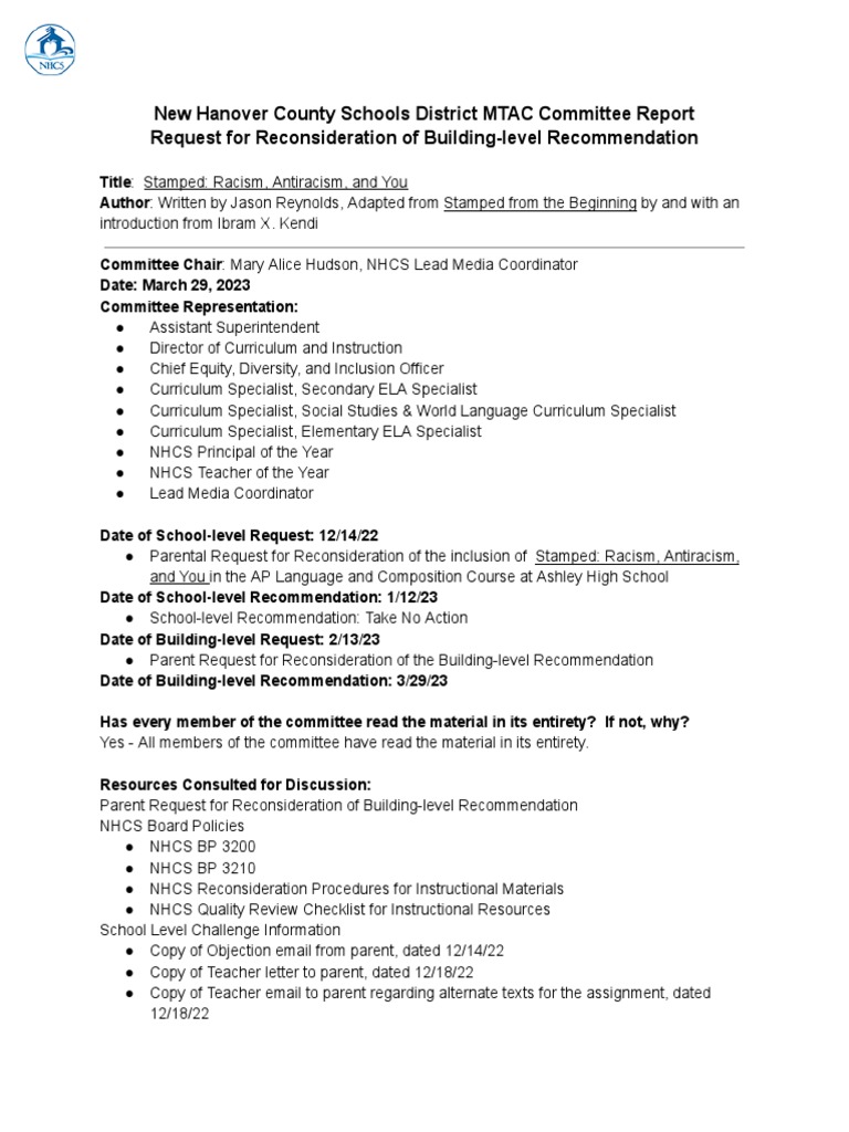 District MTAC Stamped Report | PDF | Advanced Placement | Critical Thinking