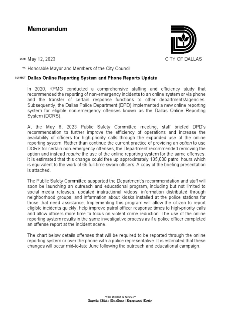 Dallas Online Reporting System and Phone Reports Update | Download Free ...