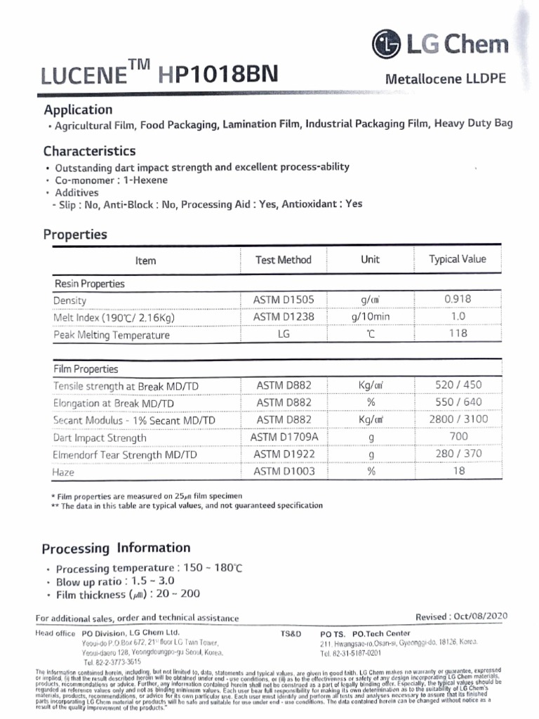 LG Chem Metallocene LLDPE Properties | PDF | Materials | Physical Sciences