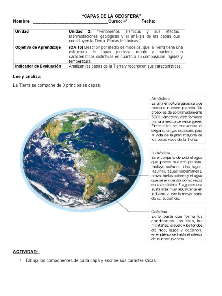 CAPAS DE LA GEÓSFERA 4to | PDF | Tierra | Estructura de la tierra