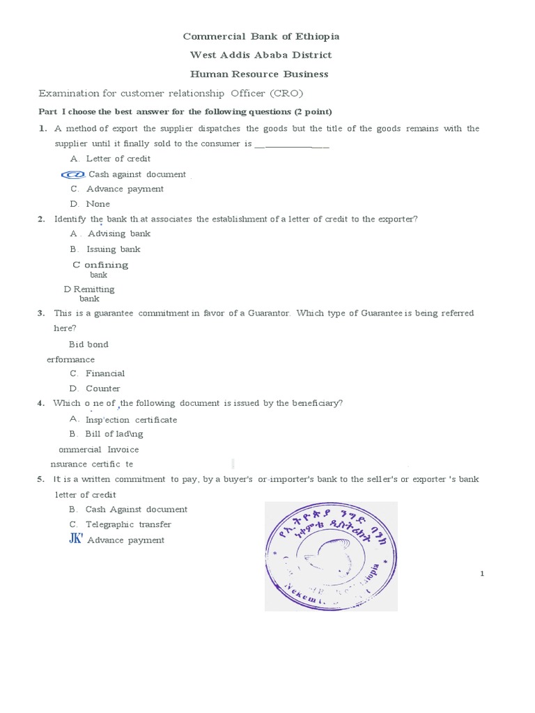 CRO Exam Questions and Guidelines | PDF | Letter Of Credit | Credit