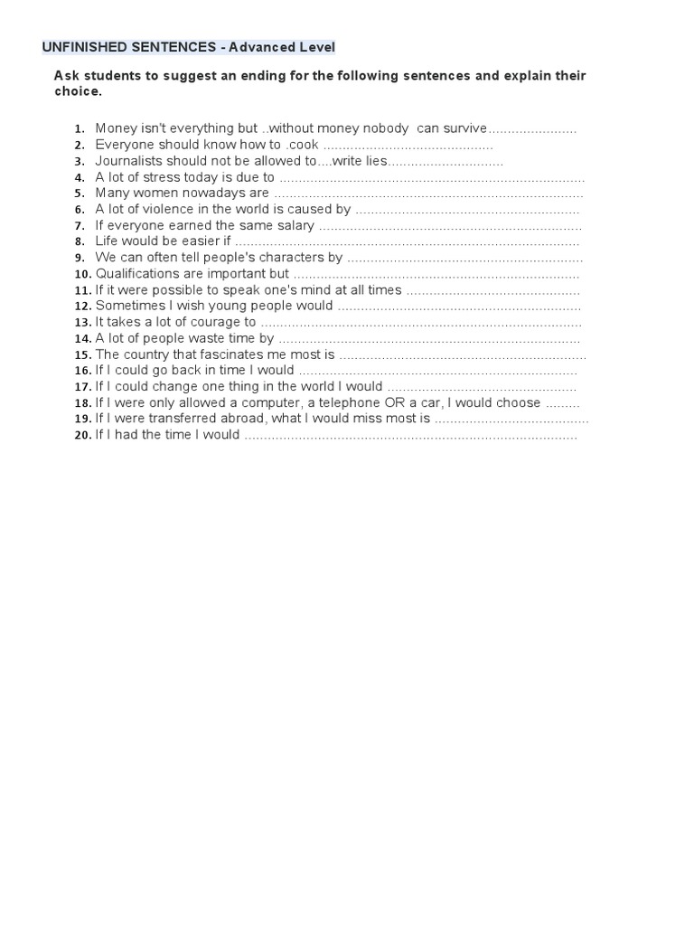 Unfinished Sentences Speaking | PDF