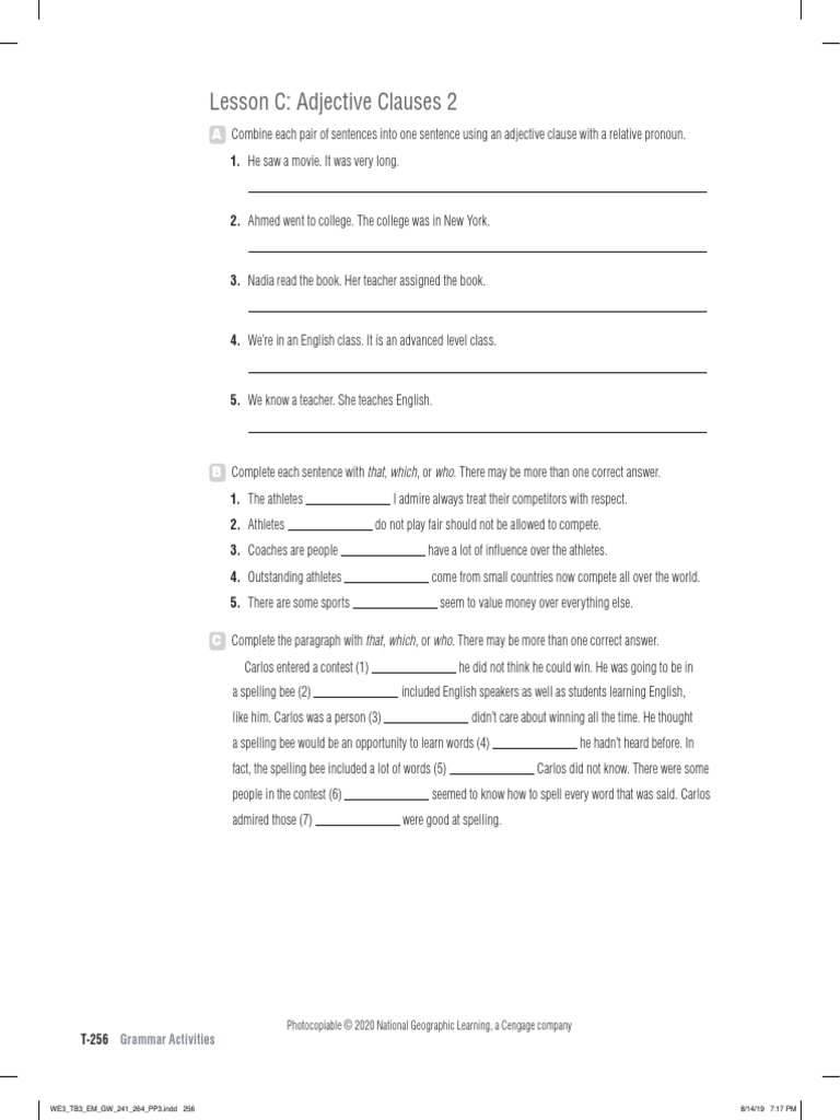 World English 3e Level 3 Grammar Activities Unit 8 Lesson C | PDF | English Language ...