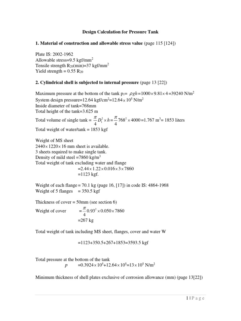 Pressure Tank Design Calculations | PDF | Bending | Stress (Mechanics)