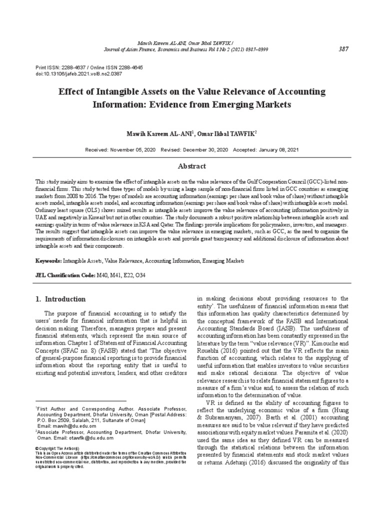 Effect of Intangible Assets On The Value Relevance of Accounting ...