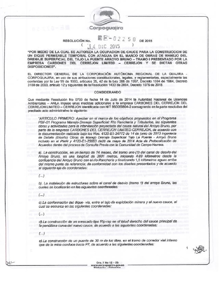 Anexo No. 06. Permiso de Ocupación de Cauce Dique Permeable Temporal ...