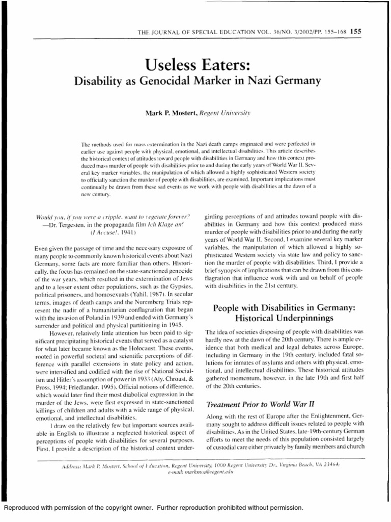 Mostert Useless Eaters | PDF | Eugenics | Disability