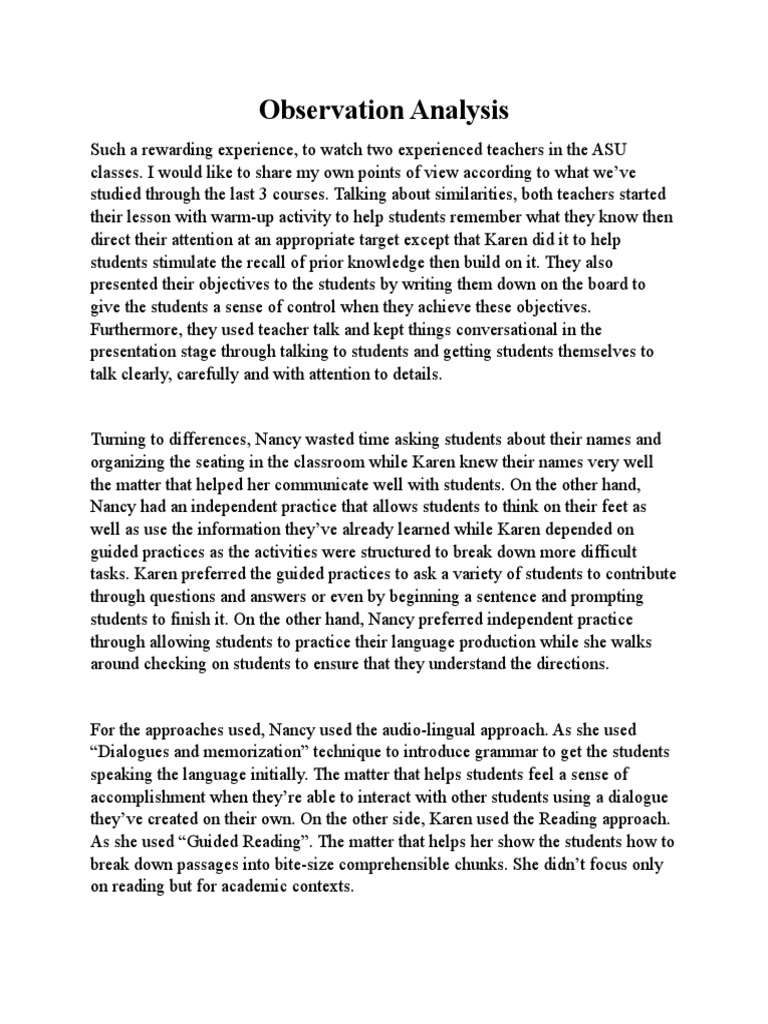 Observation Analysis1 | PDF | Education Theory | Behavior Modification