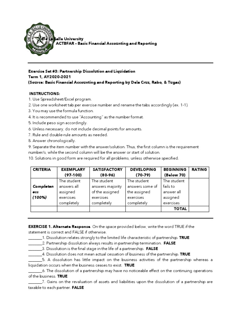 3_Answer Key Exercise Set #3_Accounting for Partnership Part I | PDF | Book Value | Debits And ...