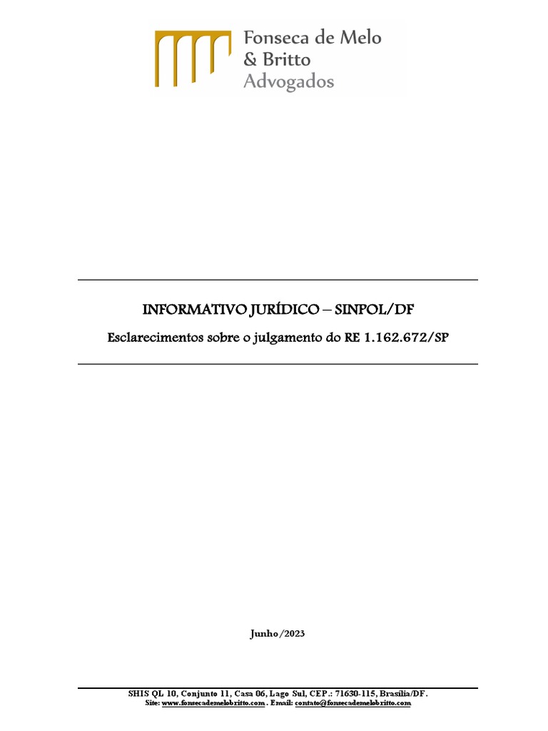 Informativo Juridico Sinpol - Re 1162672 - SP - Voto Do Relator | PDF | Emenda Constitucional ...