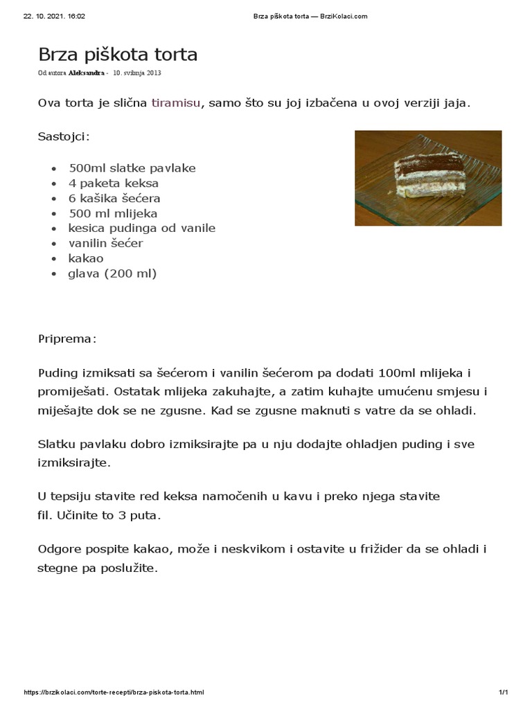 Brza Piškota Torta | PDF
