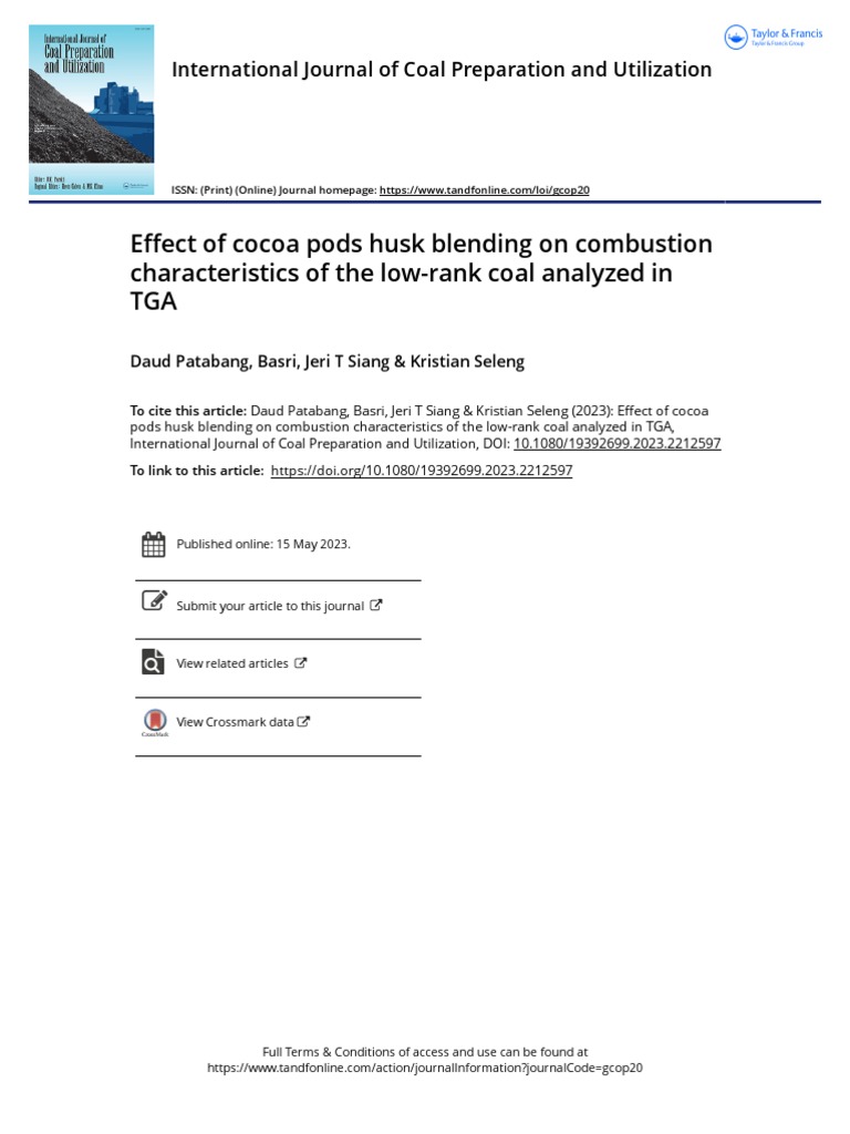 Effect of Cocoa Pods Husk Blending On Combustion Characteristics of The ...