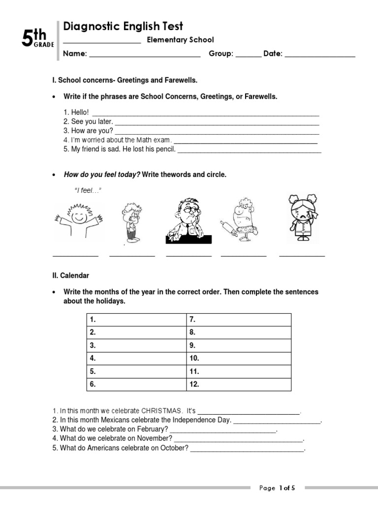 5th Grade Diagnostic Test | PDF