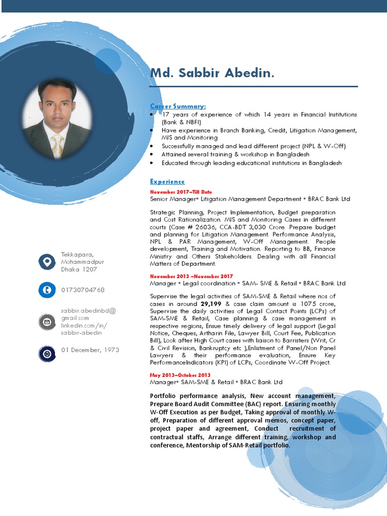 CV - New Format - Sabbir | PDF | Banks | Business