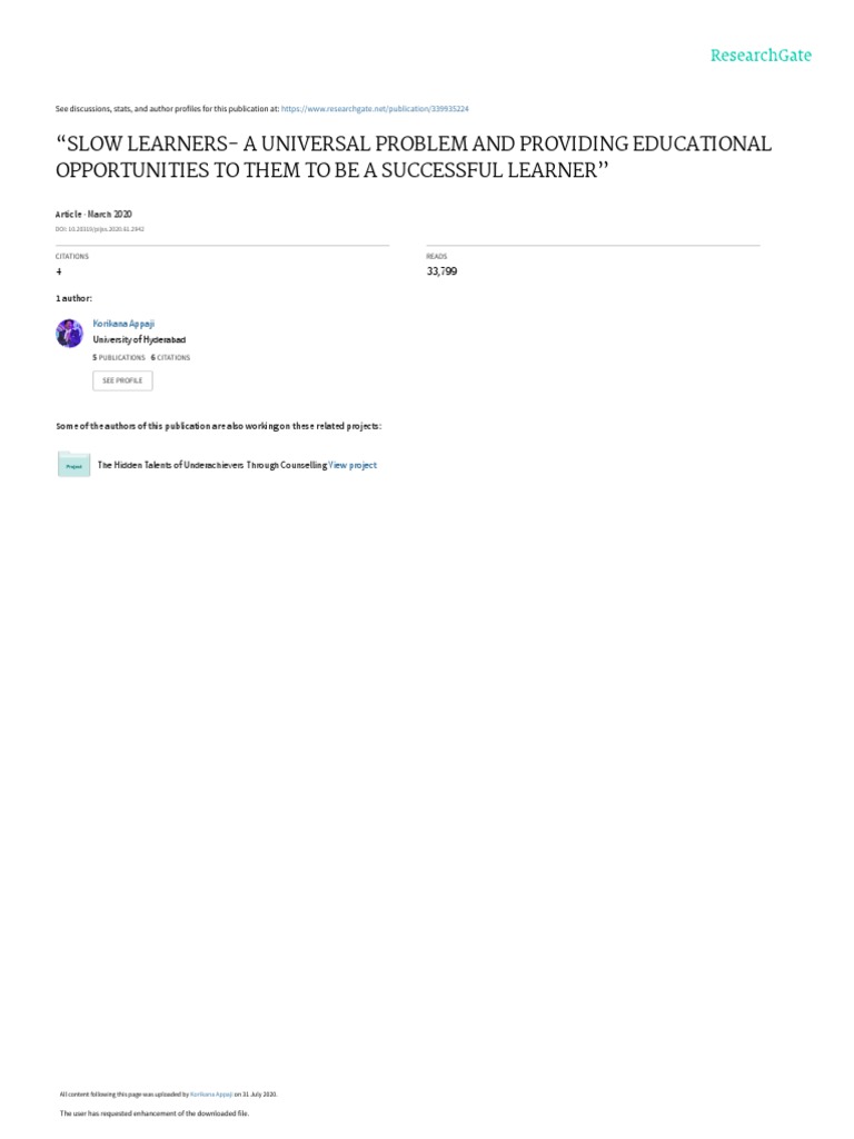 Slow Learners-A Universal Problem and Providing Educational ...