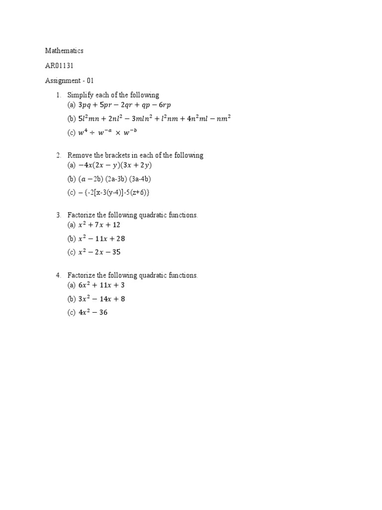 Mathematics AR01131 Assignment 01 | PDF