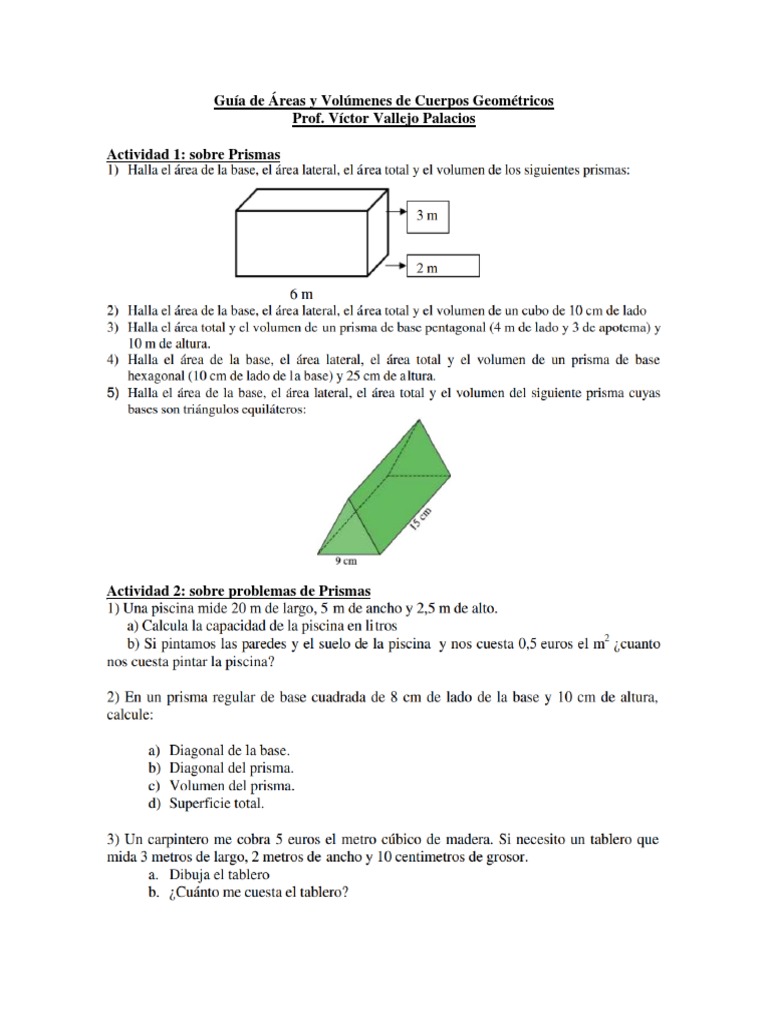Guía de Áreas y Volúmenes de Cuerpos Geométricos | PDF