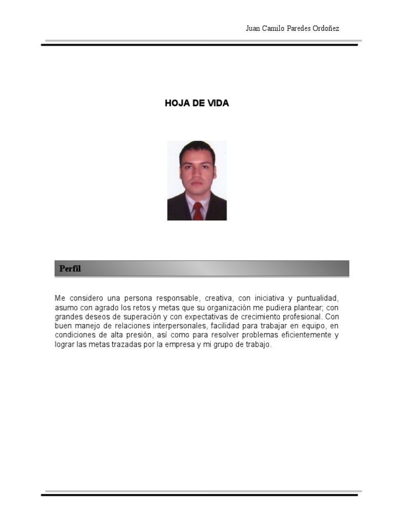 Hoja de Vida de Camilo Paredes | PDF