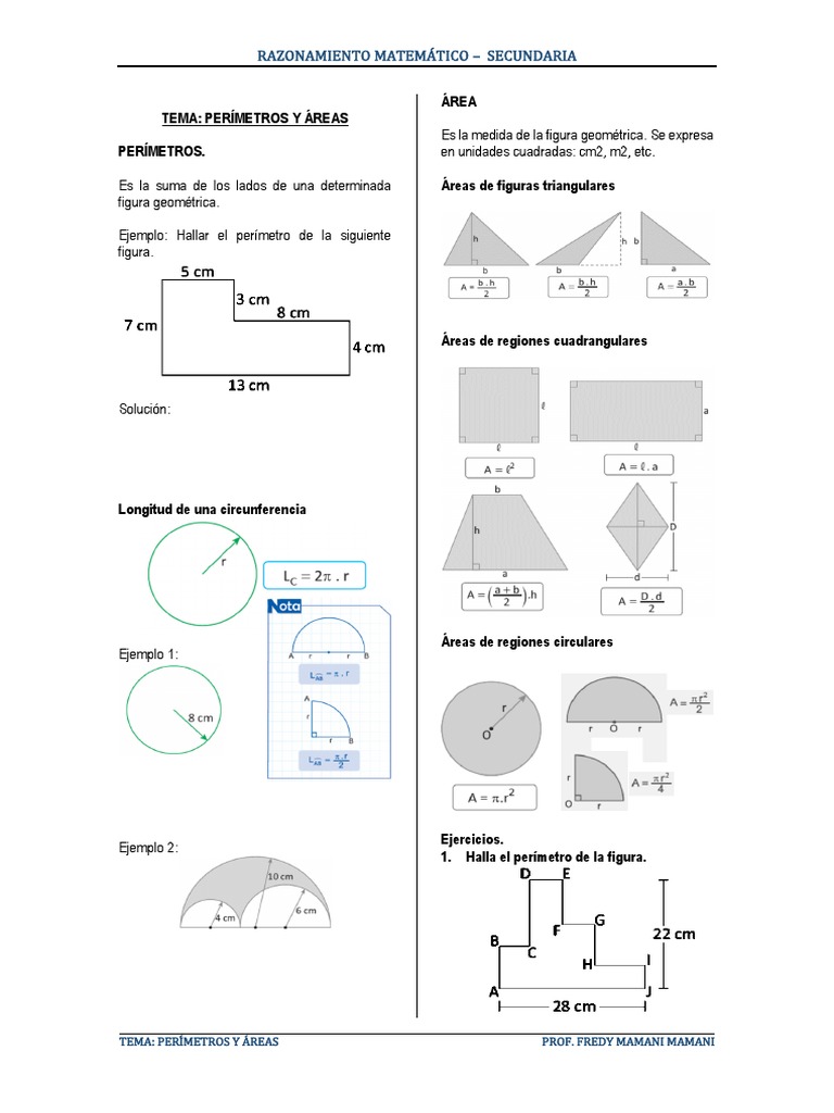 RM - Áreas y perimetros - Secundaria | PDF | Matemáticas