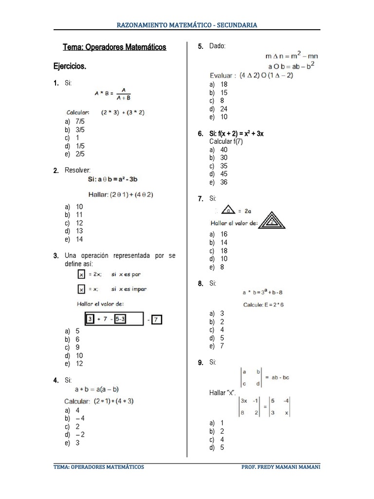 RM - Operadores Matemáticos - Secundaria | PDF | Ajedrez