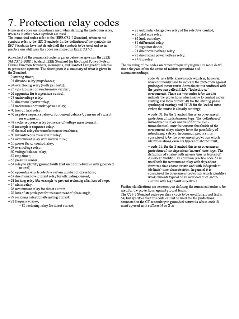 Protection Relay Codes | PDF | Relay | Transformer