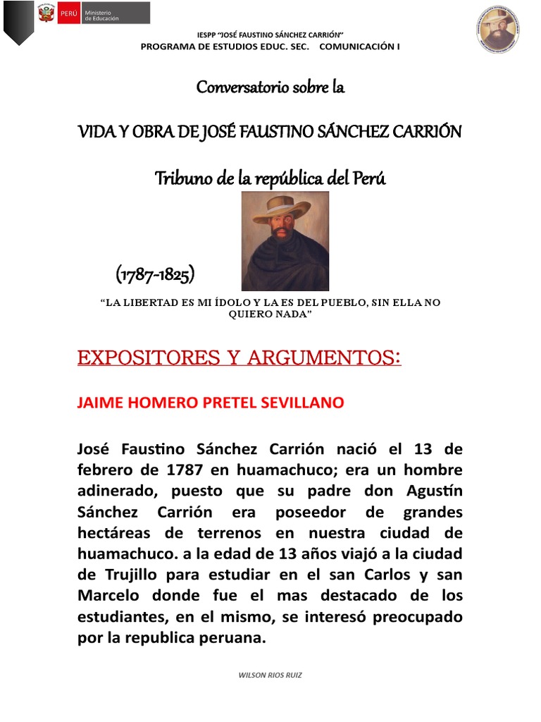 Vida y legado de José Faustino Sánchez Carrión | PDF