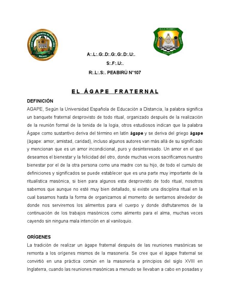 Agape Fraternal | PDF | Masonería | Amor