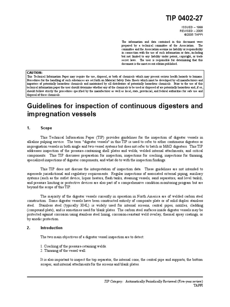TAPPI TIP-0402-27 Continuous Dig Insp Rev 2005 | PDF | Nondestructive ...