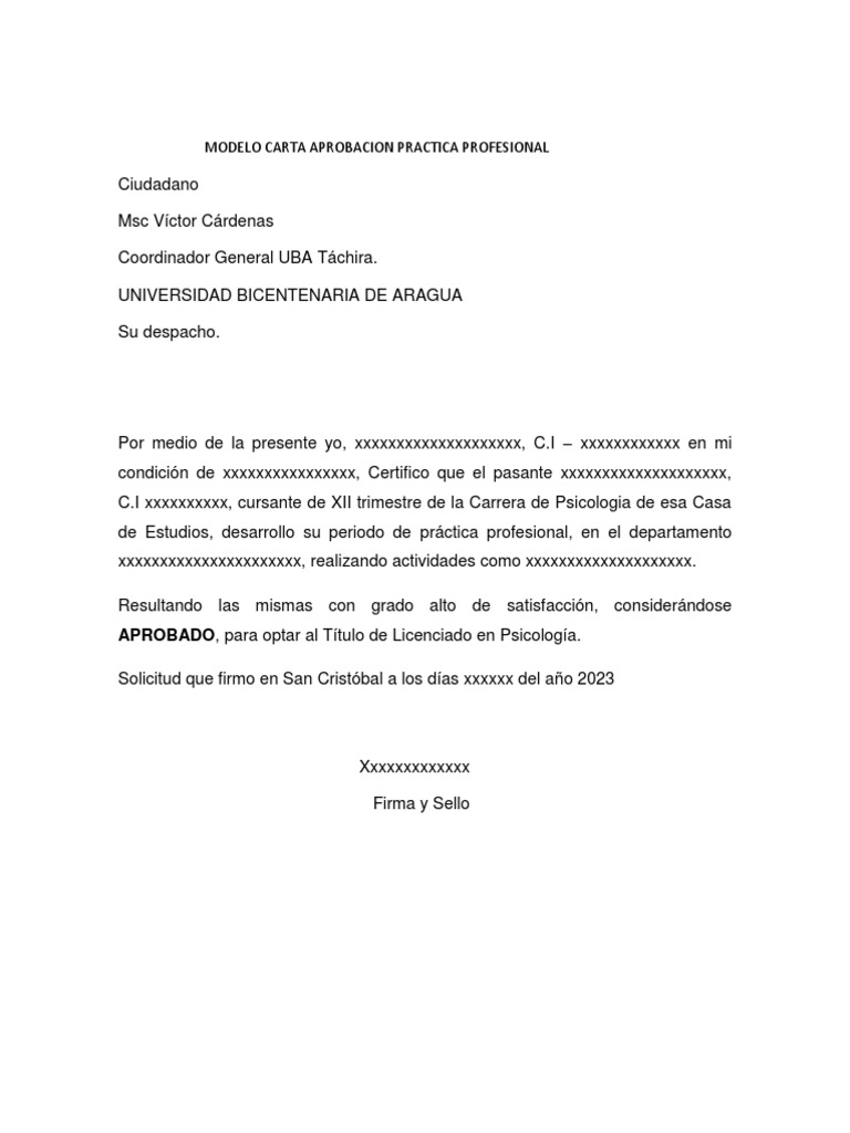 Modelo Carta Aprobacion Practica Profesional | PDF