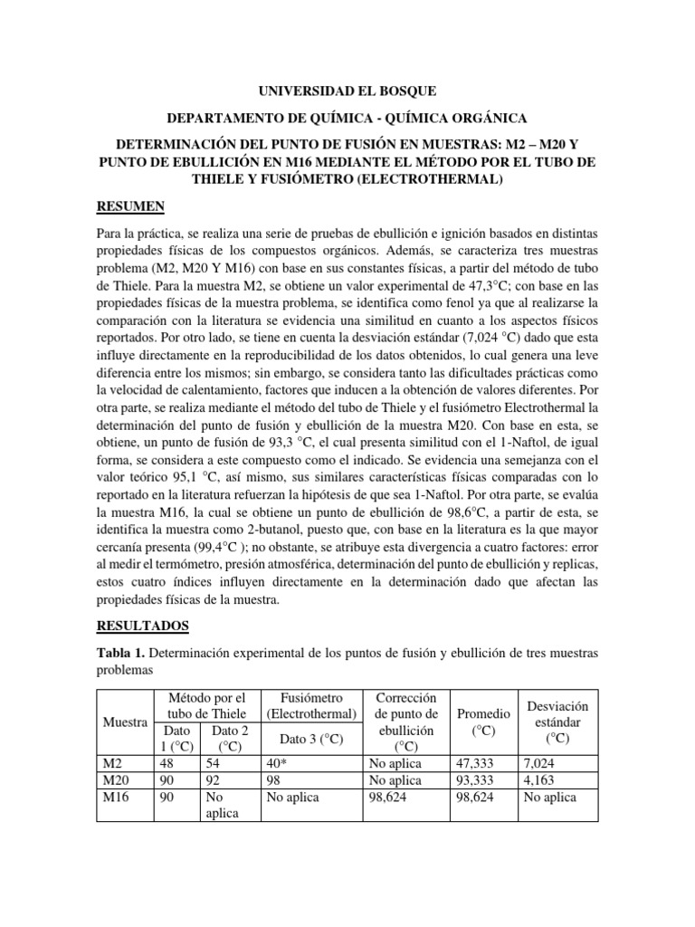 Determinación Del Punto de Fusión en Muestras y Punto de Ebullición ...
