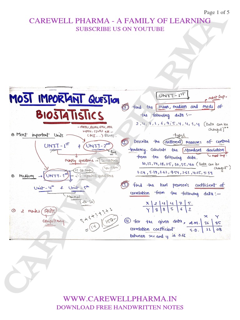 Biostatistics And Research Methodology Most Important Questions Pdf