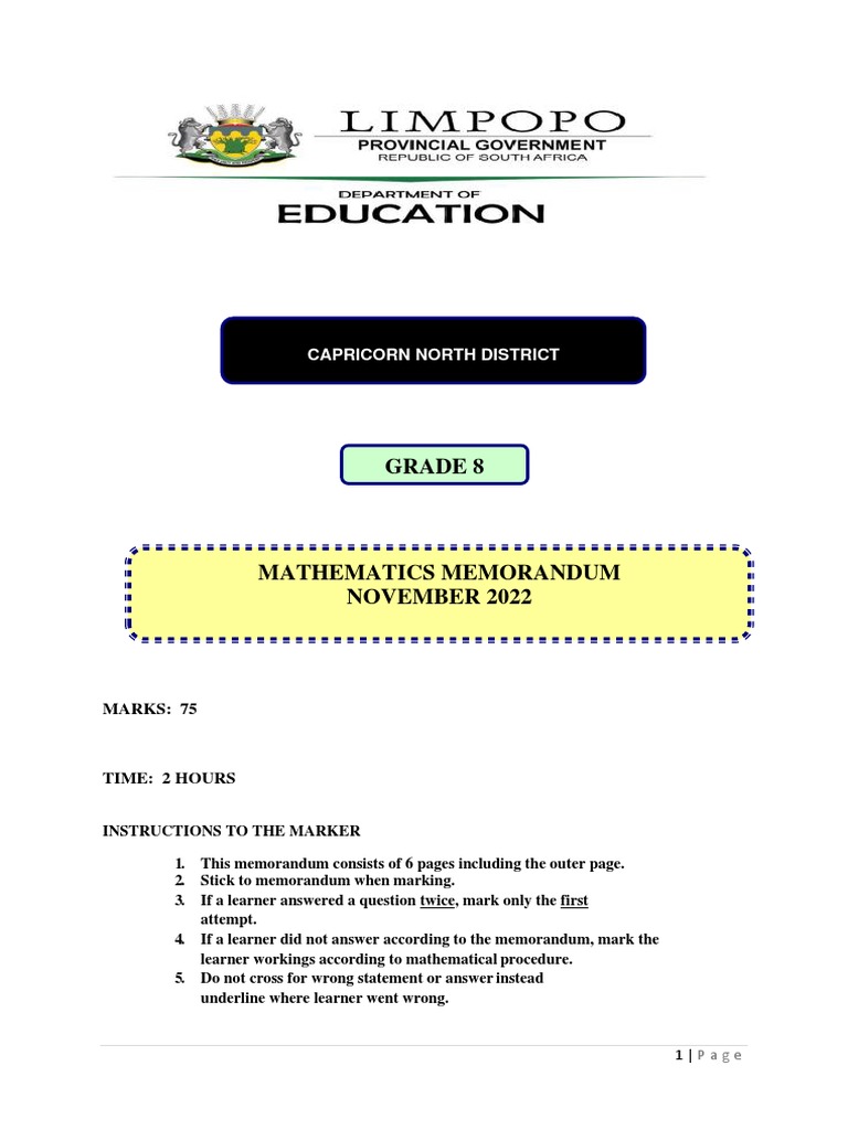 Grade 8 November 2022 Marking Guideline | Download Free PDF ...