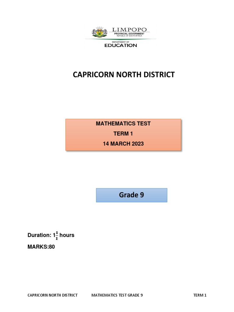 Grade 9 Term 1 Maths Test 2023 | PDF | Prime Number | Elementary ...
