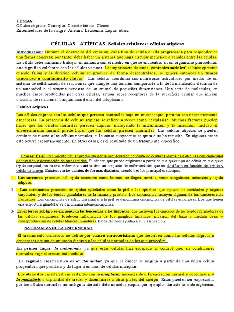 Celulas Atipicas Doc de Estudio | PDF | Cáncer | Metástasis