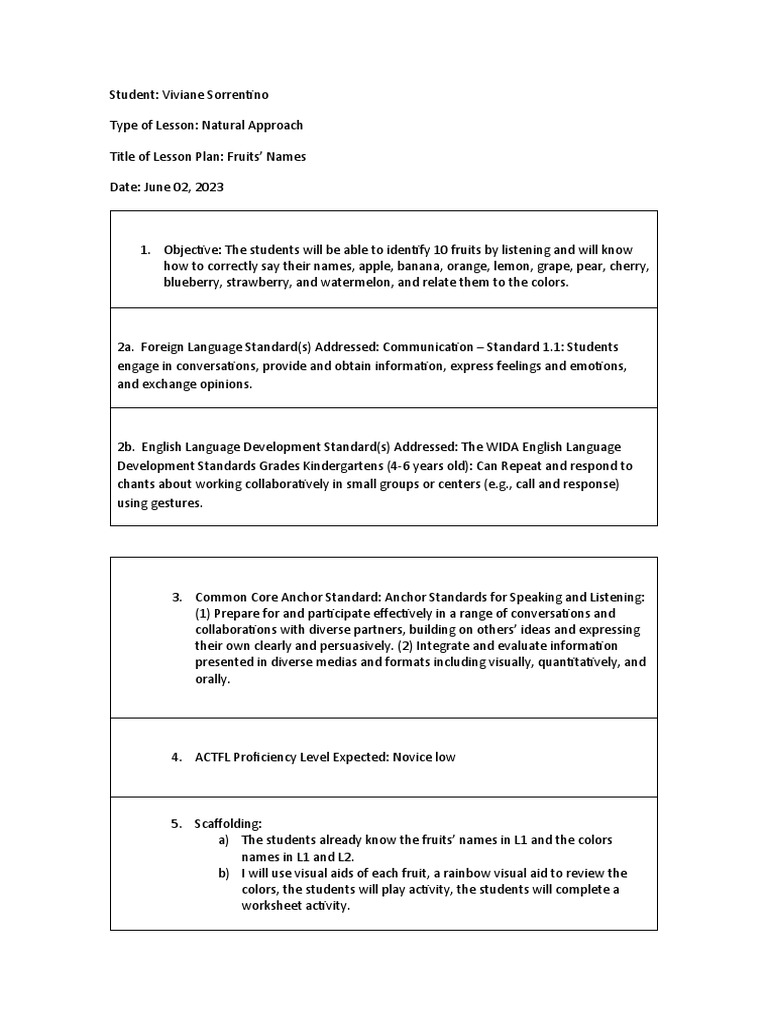 Fruits Lesson Plan | PDF | Teachers | Reading Comprehension