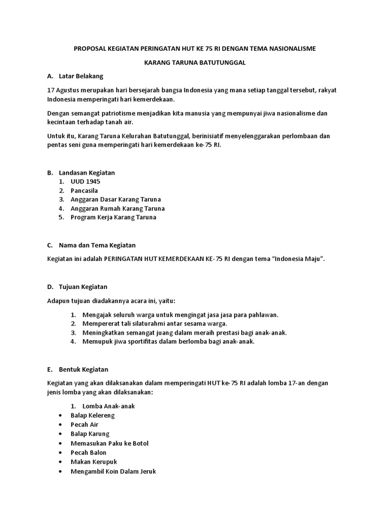 Proposal Kegiatan HUT RI ke-75 2020 | PDF