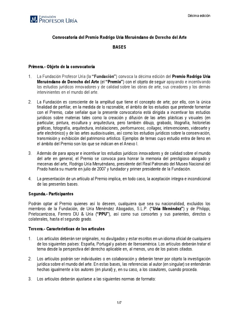 Bases Premio RUM 10 Edición - WEB | PDF | Propiedad intelectual | Propiedad