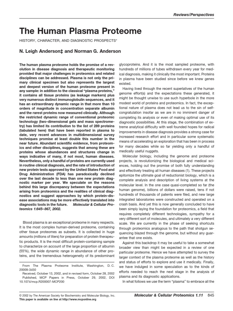 The Human Plasma Proteome Pdf Mass Spectrometry Proteomics