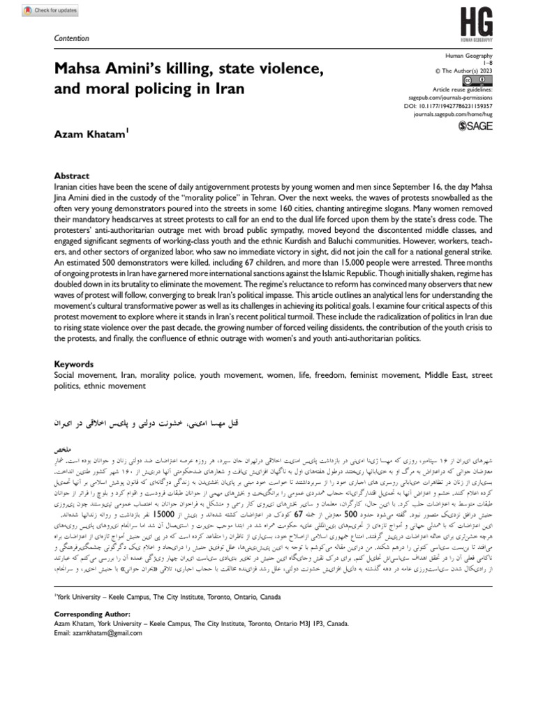 Mahsa Amini’s killing, state violence, and moral policing in Iran | PDF ...