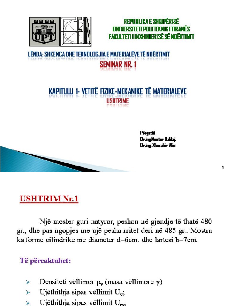 Seminar 1. Ushtrime-Vetite e Materialeve Te Ndertimit | PDF