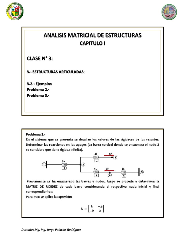 3.-) Clase #3. - Ejemplos de Analisis Matricial de Est. | PDF | Matriz ...
