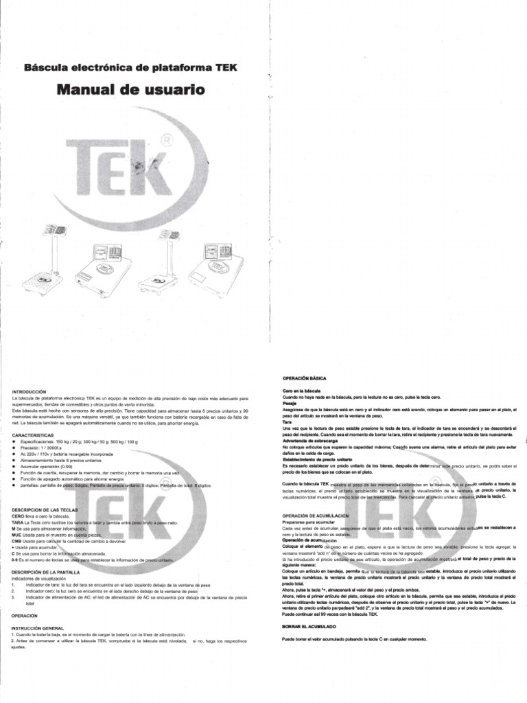 Manual Báscula - TEK | PDF | Ingenieria Eléctrica | Metrología