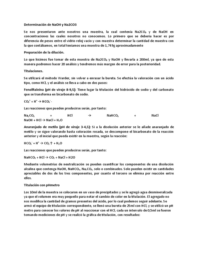 Determinación de NaOH y NaHCO3 | PDF | Valoración | Química