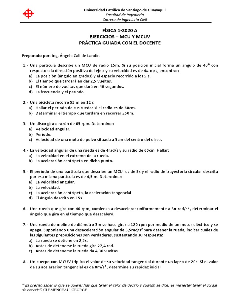 Ejercicios Mcu+mcuv - Practica Guiada | PDF | Aceleración | Velocidad
